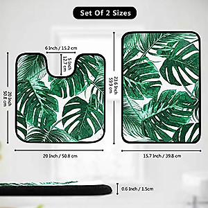 ZOEO Palm Tree Green Tropical Non Slip Bathroom Rugs 2 Piece Bath Mat Sets for Toilet Large Contour Mats U Shaped for Kids Men Women