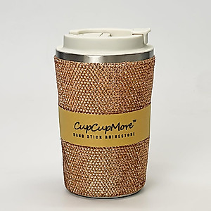 Cupcupmore 12 oz Bling Champane Rhinestone Stainless Steel Coffee Tumbler,Shiny Travel Insulated Coffee Mug with Lid, Reusable Spill Proof Coffee Cup,Portable Thermal Mug for Hot and Cold