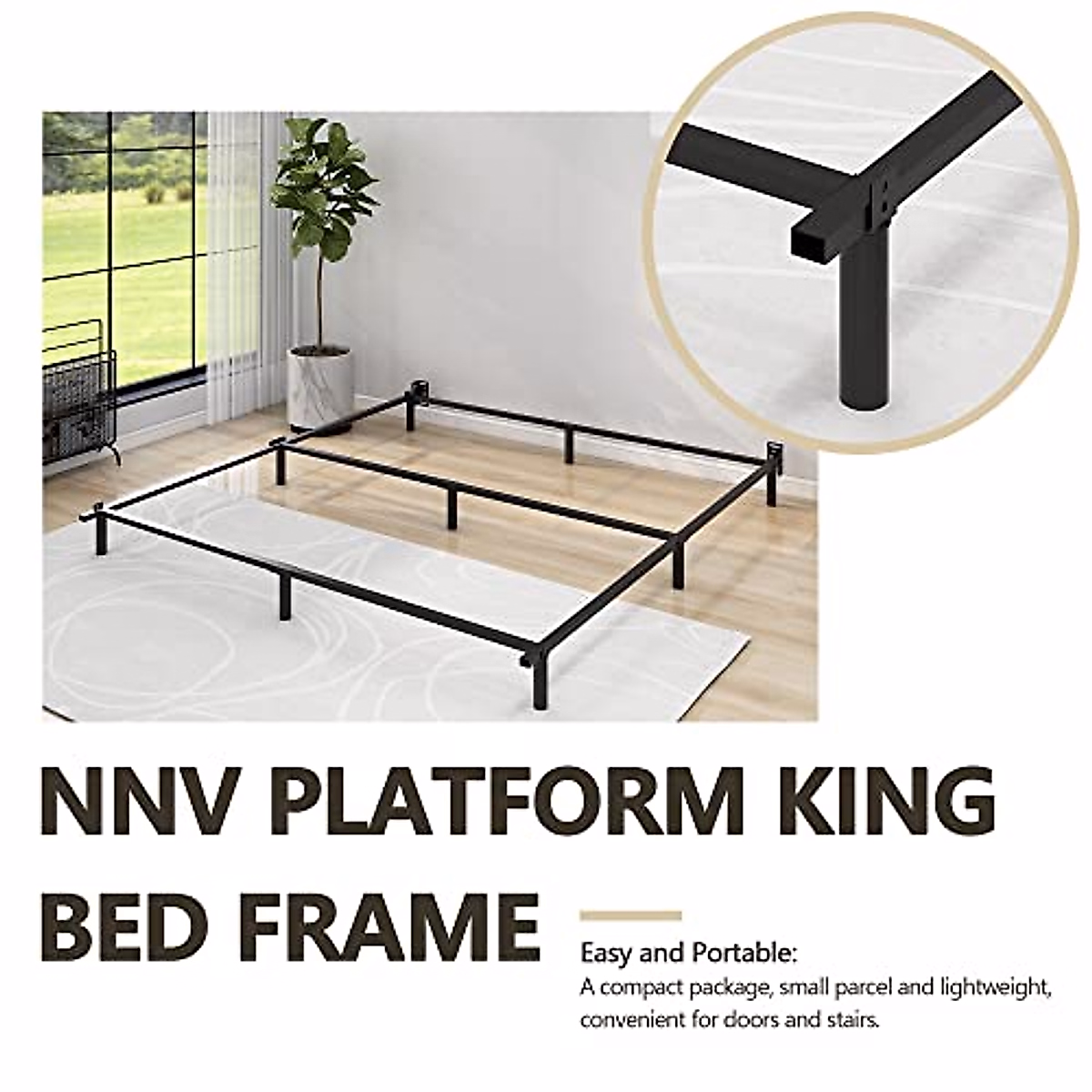 NNV Twin XL Bed Frame 7 Inch Metal Platform Bed Frame Base for Box Spring and Mattress 6-Legs Support Noise-Free Non-Slip Easy Assembly Black