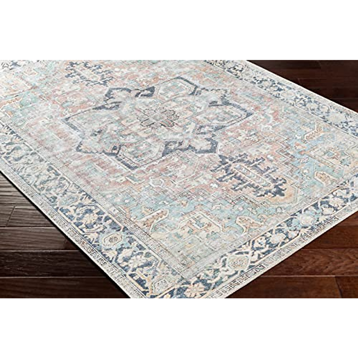 BoutiqueRugs Nisa Oriental Medallion Large Area Rug - Farmhouse Traditional Floral Carpet for Living Room - Machine Washable - Sage, Green, Rust - 7'6" x 9'6" (8x10 Area Rug)