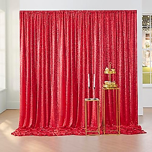 Outpain 2 Panels 2ft x 10ft Red Sequin Backdrop Curtain fpr Party, Not See Through 4ft x 10ft Red Backdrop Drapes for Wedding Party Christmas Photography Home Decoration