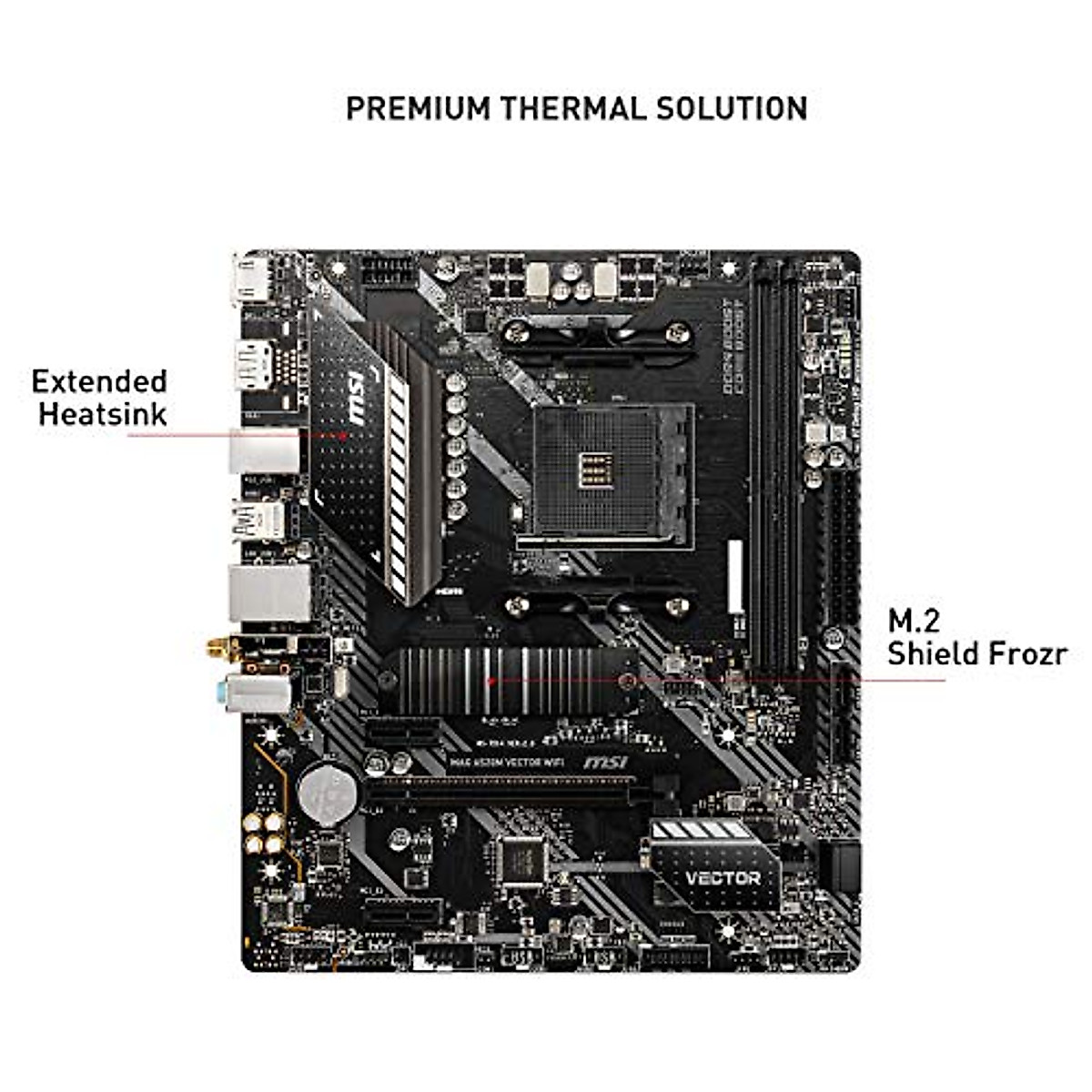 MSI MAG A520M Vector WiFi Gaming Motherboard (AMD AM4, DDR4, PCIe 3.0, SATA 6Gb/s, 1* M.2, USB 3.2 Gen 1, HDMI/DP, WiFi 5, Micro-ATX)