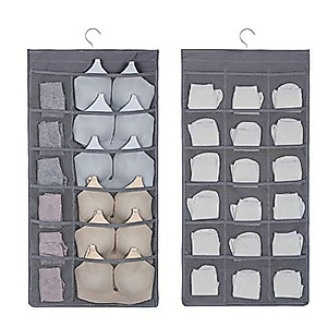 Fangkun Closet Underwear Hanging-Bag Organizer Rotating-Hook Dual Sided 30 Mesh Pockets Wall Shelf Wardrobe Storage Bags,Oxford Cloth Space Saver Bag for Bra Underwear Underpants Socks (Gray)