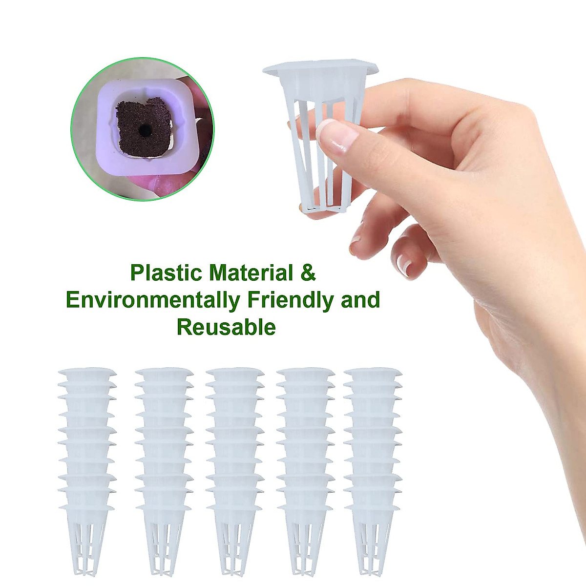 Ambgrow Seed Pods Kit for Indoor Hydroponic Garden, Square 50pcs Grow Baskets and 50pcs Grow sponges