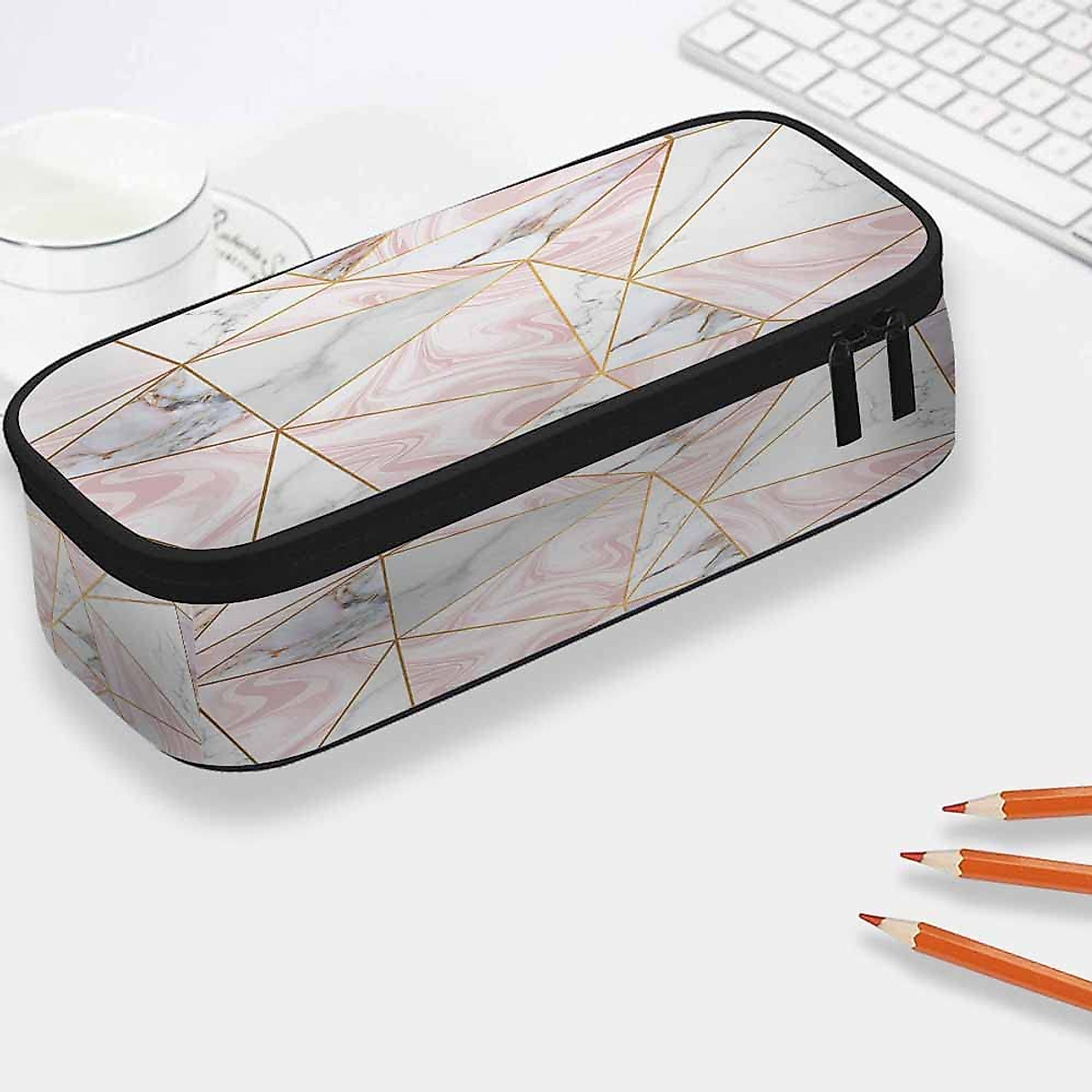 Yekiua T-Rex Surfer Pencil Case Happy Dinosaur Surfer Wearing Sunglasses Big Capacity Pencil Pouch Office College School Makeup Bag For Teens Girls Adults Student