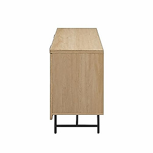 Walker Edison Modern Scandinavian Fluted Door Kitchen Storage Sideboard Buffet Cabinet Console, 69 Inch, Coastal Oak/Black