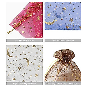 100 Mixed Organza Jewelry Gift Pouch Candy Pouch Multi Drawstring Wedding Favor Bags OZ8H (3.5x4.7 inch, moon star)