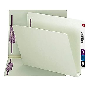 Smead End Tab Pressboard Fastener File Folder with SafeSHIELD Fasteners, 2 Fasteners, 2" Expansion, Letter Size, Gray/Green, 25 per Box (34715)