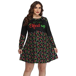 HDE Womens Plus Size Party Dress Ugly Christmas Long Sleeve Skater Dress Elfed Up - 2X