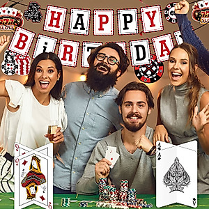 17 Pieces Casino Theme Party Decorations Casino Birthday Banner Poker Party Decorations Casino Hanging Swirl Decorations Poker 3D Table Toppers Casino Party Decorations for Casino Poker Party Supplies
