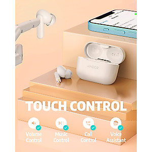 AIHOOR Wireless Earbuds for Music and Sports, Bluetooth 5.3 in-Ear Headphones with Extra Bass, Built-in Mic, Touch Control, USB Charging Case, 30hr Battery Earphones (High Gloss White)