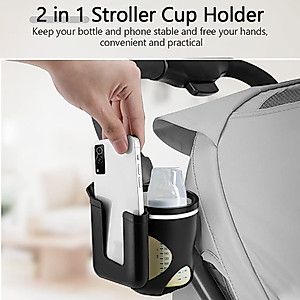 welltop Stroller Cup Holder with Phone Holder, 2 in 1 Bike Cup Holder, Universal Bottle Holder Organizer for Stroller, Bike, Wheelchair, Walker, Scooter (Black)