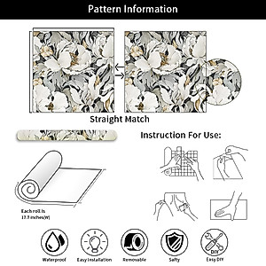 MuralPeel White Poppies Floral Modern Grey Peonies Flowers Peel and Stick Wallpaper Self Adhesive Removable Easy Peel Off Stick on Wall Paper for Bedroom Renter