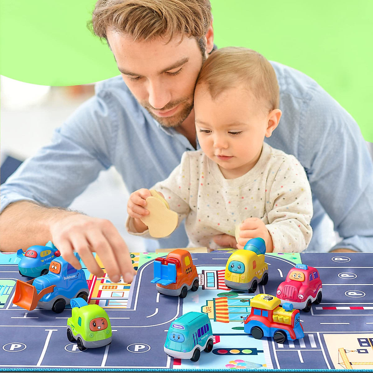 XQW Baby Toy Inertia Cars for Toddlers 1-3, 8 Pcs Push and Go Car Toys with Storage Bag, Kids Toys Car for Girls Boys,Educational Toys for 1 2 3 4 5 Year Old Boys Girls, Gift for Toddlers