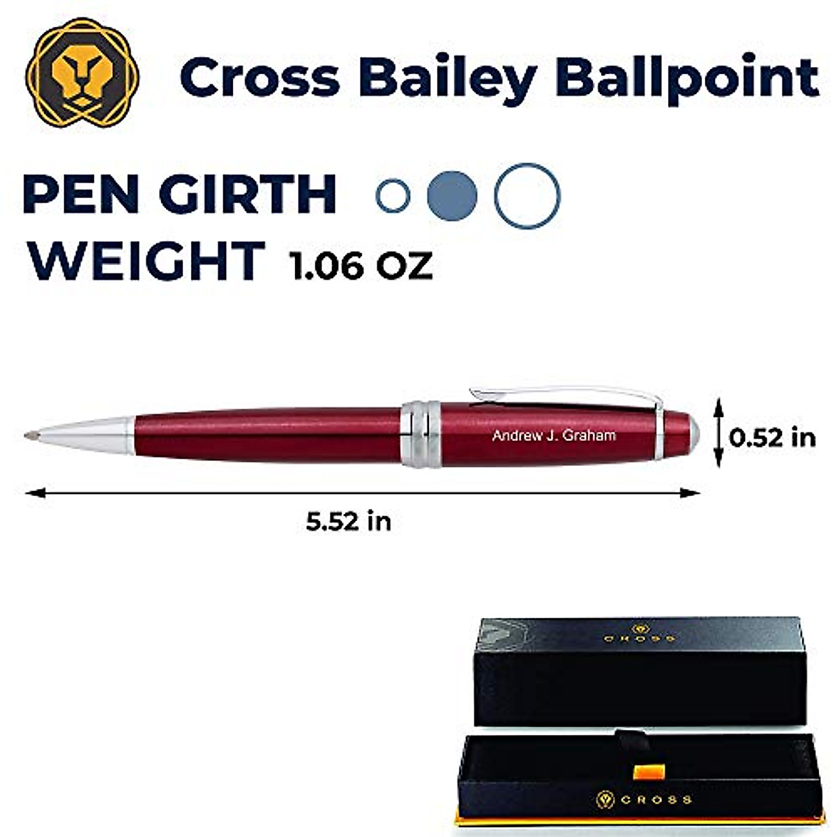 Dayspring Pens Cross Pen | Engraved/Personalized Cross Bailey Red Lacquer Ballpoint Gift Pen - Chrome Trim AT0452-8. Custom Engraving Included.