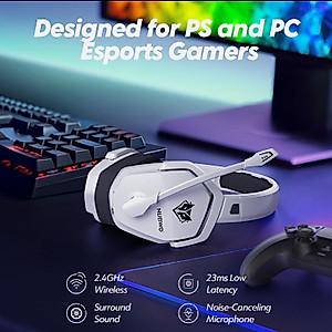 NUBWO G06 Dual Wireless Gaming Headset with Microphone for PS5, PS4, PC - 23ms Low Latency Audio - 100-Hour of Playtime - 50mm Drivers (White-Black)