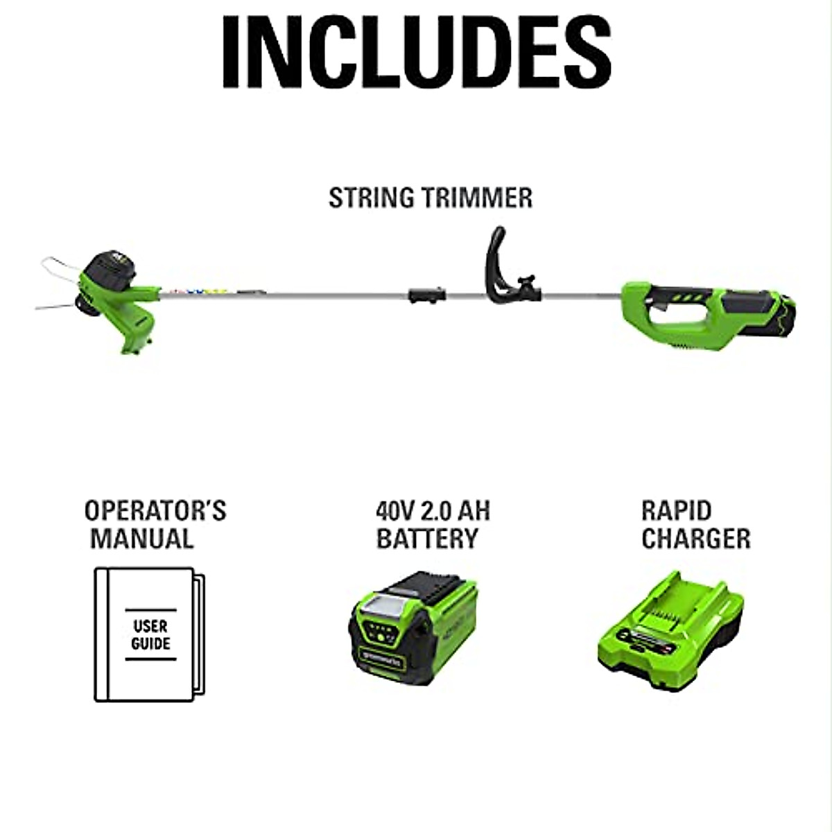 Greenworks 40V 12" Cordless String Trimmer, 2.0Ah Battery and Charger Included