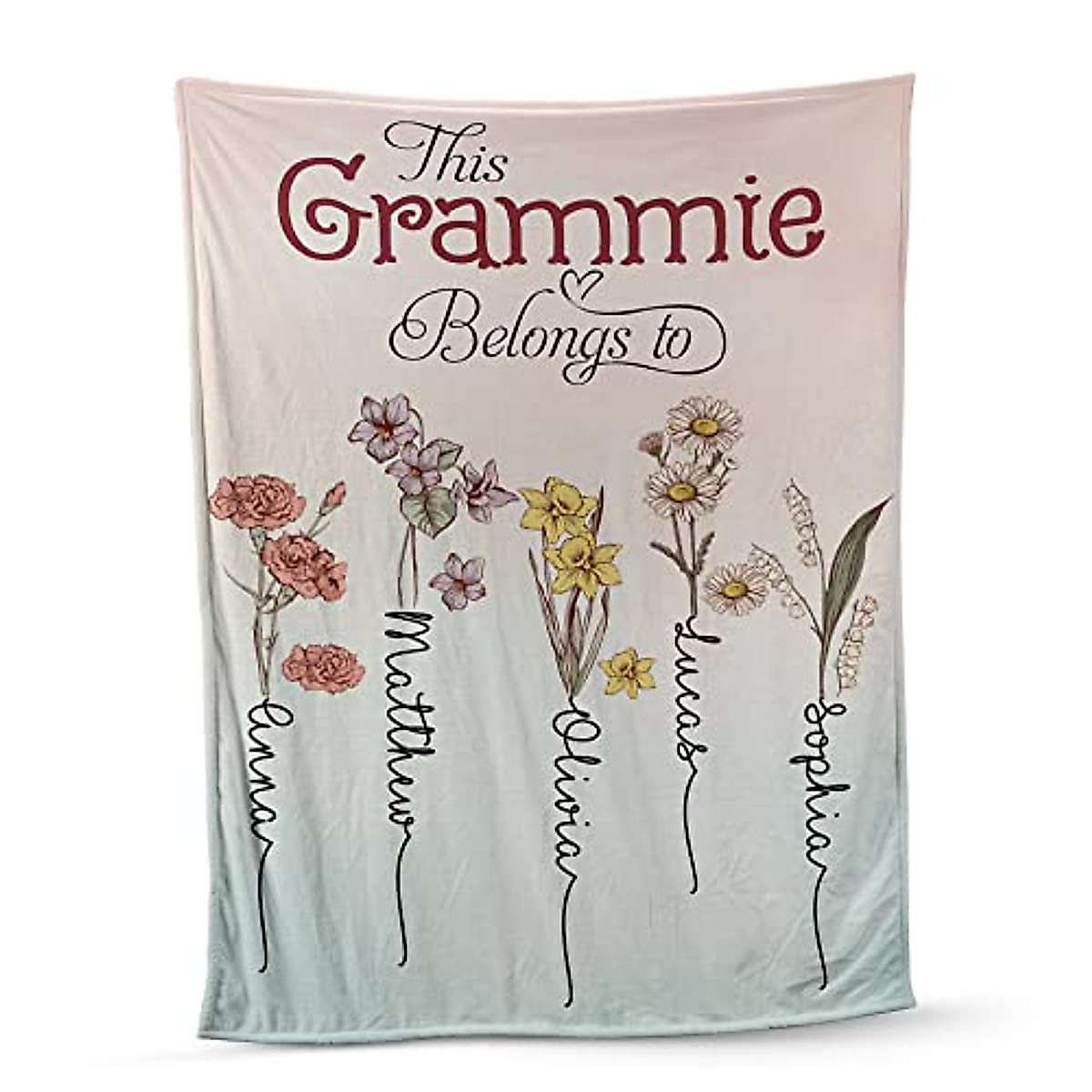 This Grandma Belongs to Personalized Blanket, Custom Birth Month Flower with Kids Ideas for Mom Grandma Mimi Nana, Made from Fleece Sherpa, 30x40 50x60 60x80 Inches