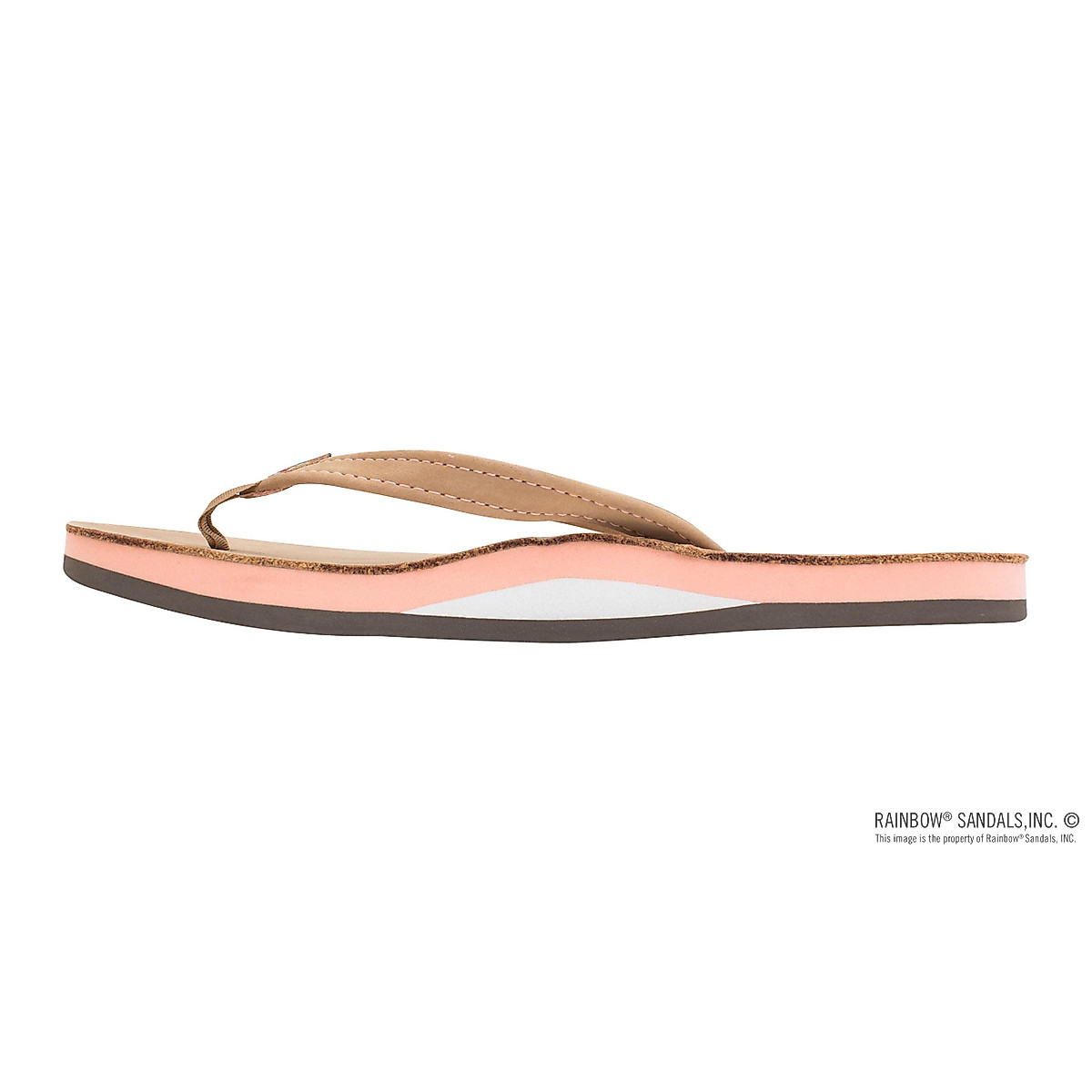Rainbow Sandals Women's Single Layer Premier Leather w/Melon Midsole/Narrow Strap Sandal, Sierra Brown/Melon, Ladies Large / 7.5-8.5 B(M) US