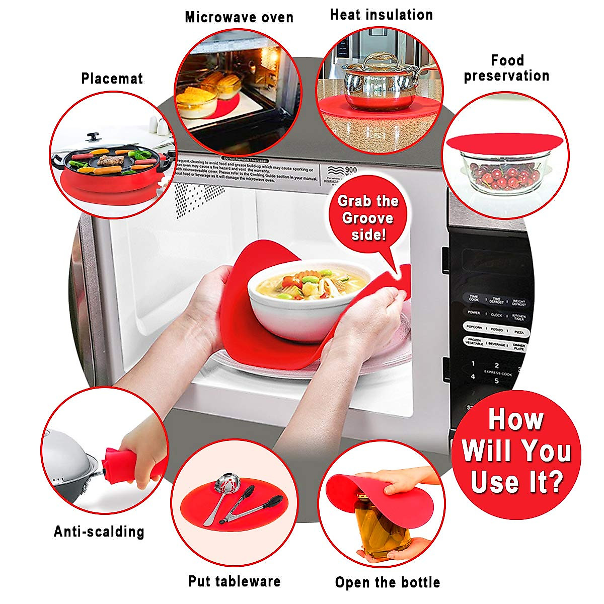 2 Pack Multi-Purpose Silicone Microwave Mat, 12 Inch Non Stick Silicone Baking Mats Oven Mat for Bottom of Oven, Heat Resistant Oven Mat Microwave Trivet Mat （Black)