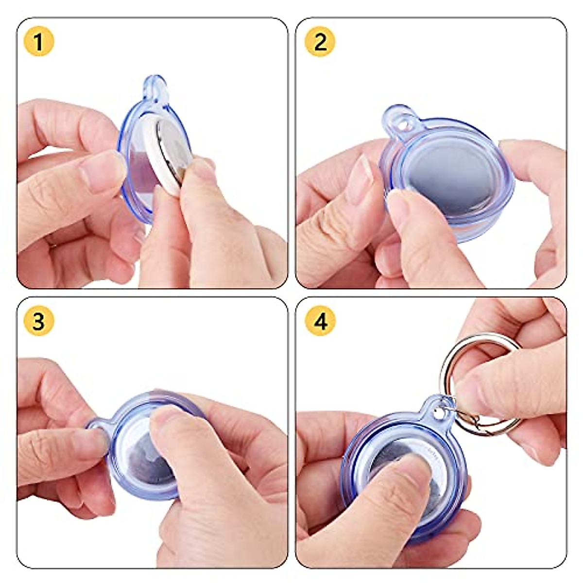 AirTags Case, AIRSPO 4 Pack Airtag Finder Protective Cover Clear TPU Waterproof Anti-Scratch Apple AirTags Holders with Keychain（Purple+Pink+Green+Blue