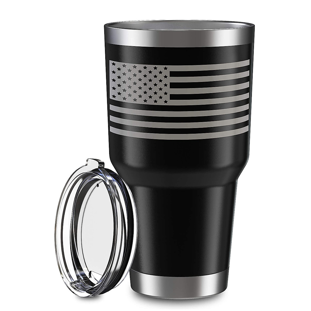 HEATO USA Flag Tumbler 20 oz, Double Wall Stainless Steel Insulated Travel Mug Coffee Cup with Lid for Ice Drinks & Hot Drinks (Black)