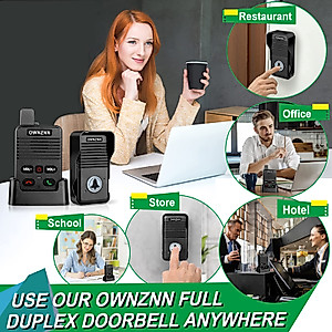Wireless Doorbell, OWNZNN Intercom Doorbells Hands-Free, Waterproof Full Duplex Door Bell Two Way communication for Home Office 1000ft Range Doorbell Chime with 8 Volume Levels& LED Flash-Black 2Packs