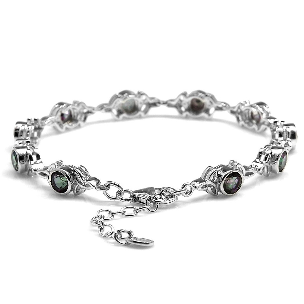 Silvershake 5.5ct. Mystic Fire Topaz 925 Sterling Silver Triquetra Celtic Knot 7 to 8.5 Inch Adjustable Bracelet