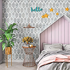 Grey Leaf Wallpaper Peel and Stick Wallpaper for Bedroom Bathroom Boho Contact Paper for Cabinets Bathroom Removable Wallpaper Self Adhesive Modern Waterproof Vinyl Wallpaper Kitchen 17.3‘’×78.7‘’