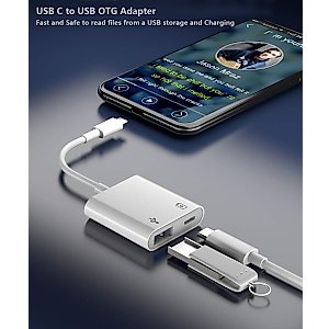 USB C OTG Adapter with Power, 2 in 1 USB C to USB Female with 60W PD Charging Adapter Compatible with iPhone 15/15Pro, iPad Pro, Galaxy S24/S23/S22/S21, Pixel 8/7/6, Google Chromecast with Google TV