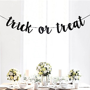 StarsGarden Trick or Treat Burlap Banner Halloween Party Decorations Halloween Black Jute Burlap Garland Mantel Fireplace Wall Hanging for Halloween Party Decor Haunted House Decorations