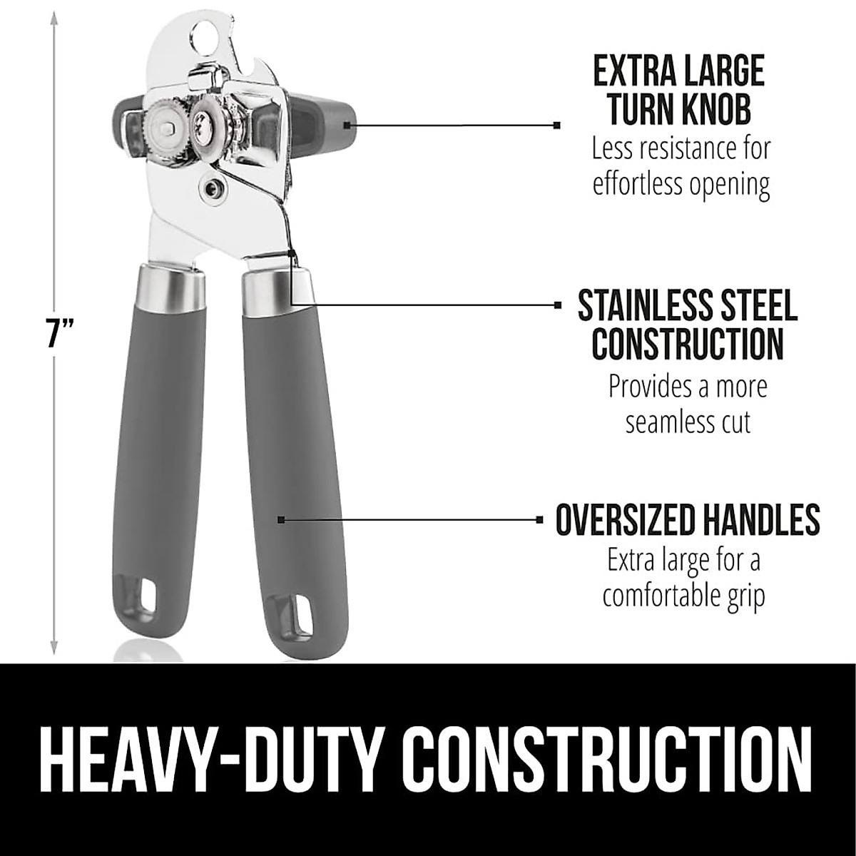 Gorilla Grip Manual Can Opener and Pizza Cutter, Can Opener Includes Built in Bottle Opener, Pizza Cutter is Rust Resistant, Both in Gray Color, 2 Item Bundle
