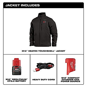 Milwaukee 204B-21L M12 TOUGHSHELL Lithium-Ion Cordless Heated Jacket (3 Ah) - Large, Black