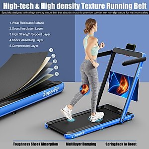 Goplus 2 in 1 Folding Treadmill, 2.25HP Superfit Under Desk Electric Treadmill, Installation-Free with Remote Control, APP Control and LED Display, Walking Jogging for Home Office