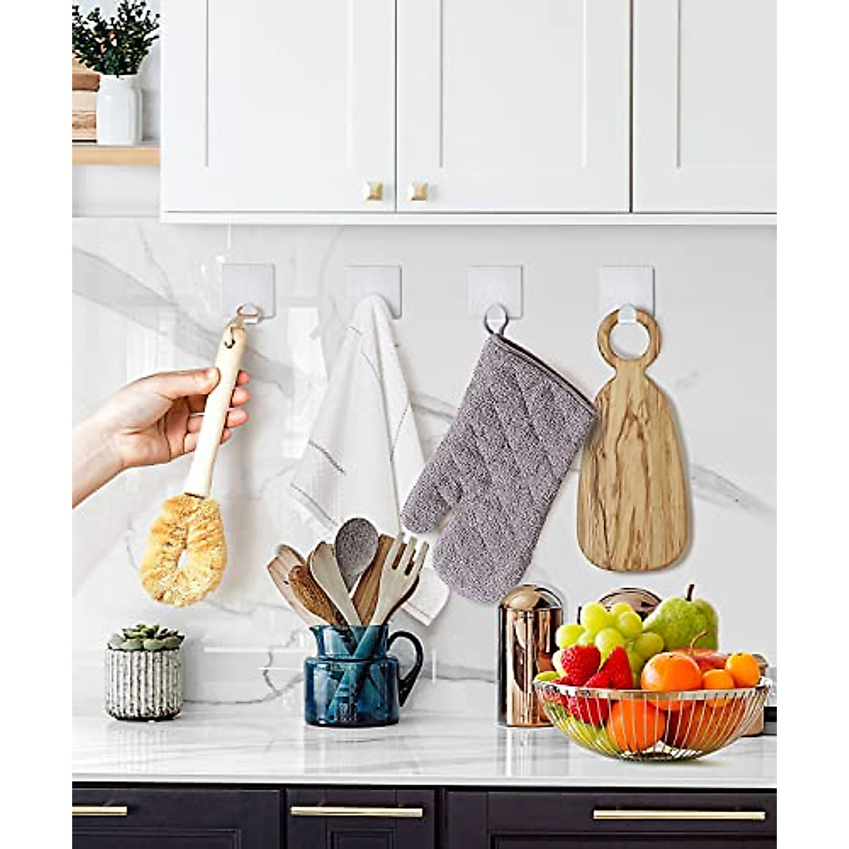 YOGEERNIC 8 PCS Adhesive Towel Hooks, No Drilling Wall Mount Hooks, Heavy Duty Stainless Steel Hooks for Bathroom Bedroom Kitchen Hotel(Silvery)