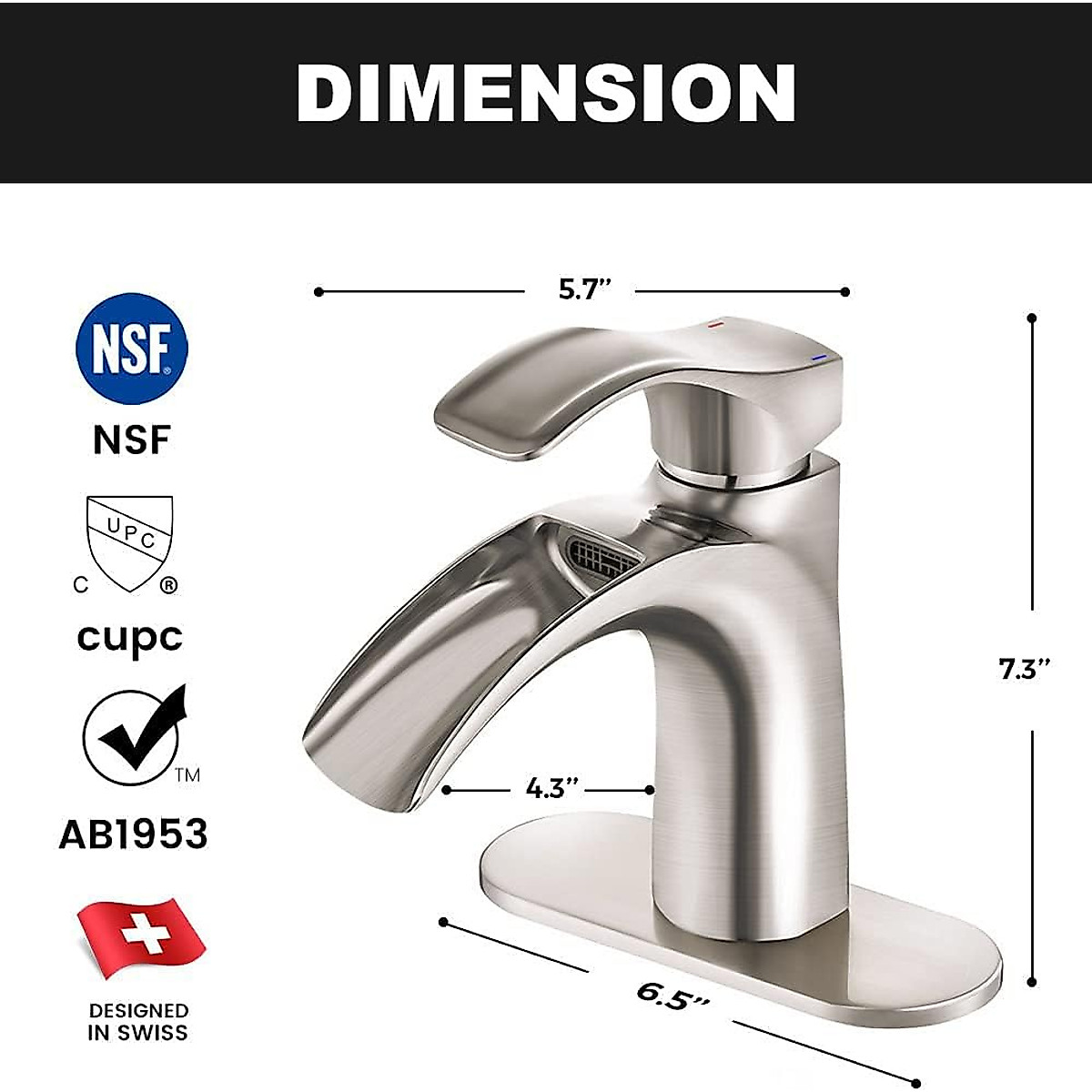 Brushed Nickel Bathroom Faucet Waterfall Single Handle 1 or 3 Hole,Vanity Sink Faucet 4 Inch Centerset