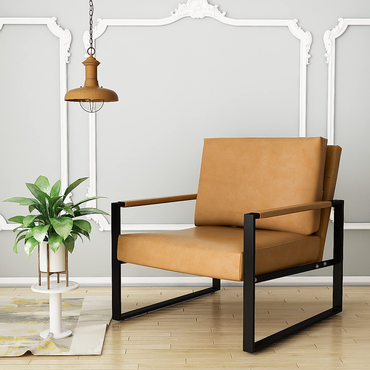 DKLGG Fabric Accent Chairs for Living Room Armchair Single Sofa Chair for Bedroom with Extra-Large Ergonomic Cushion Sturdy Metal Frame Anti-Scratch Foot Mats