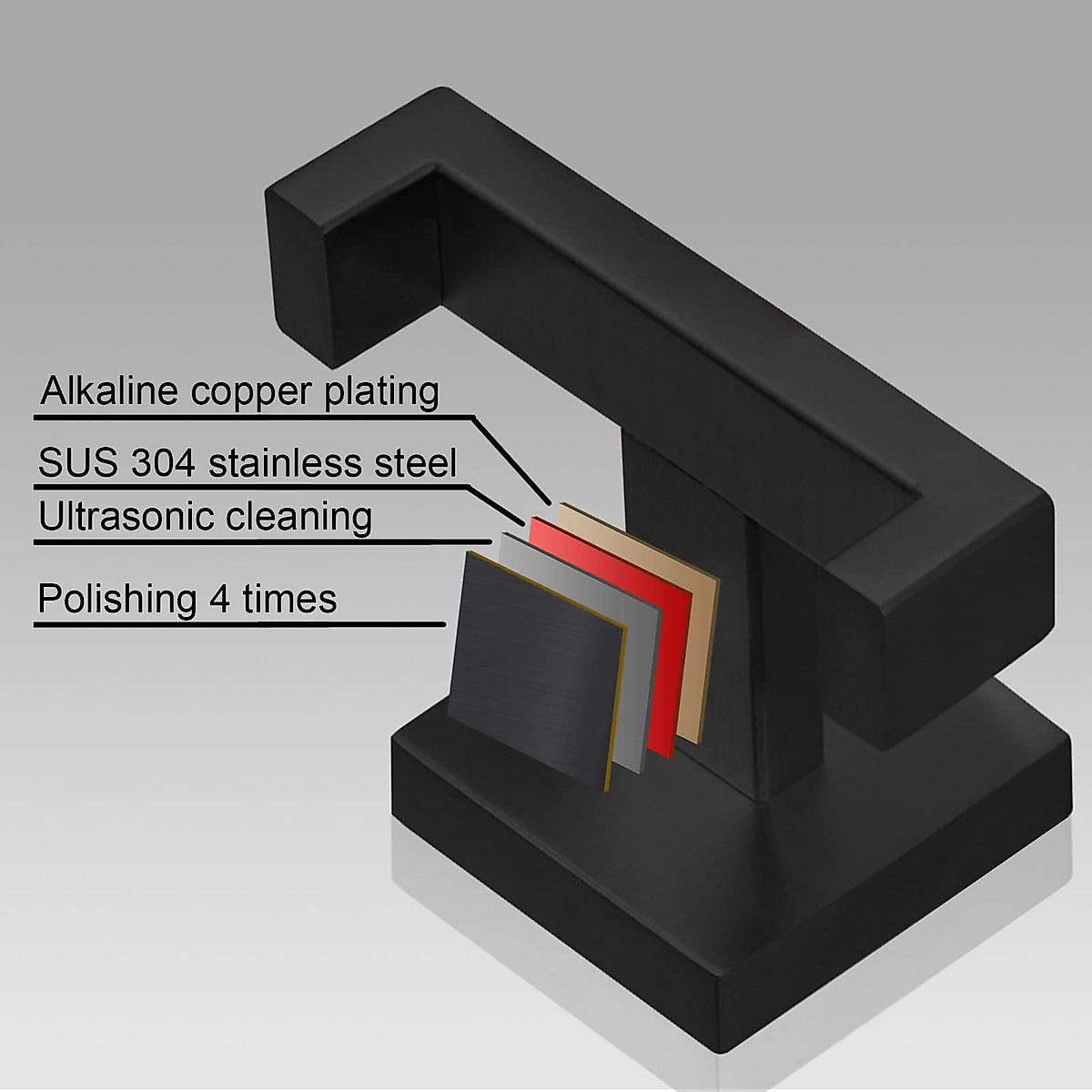 Lava Odoro Matte Black Double Towel Hook, Stainless Steel Robe Towel Hook Modern Square Towel Hanger Organizer for Bathroom Hotel Kitchen Wall Mounted, HBL-R019-MB-DH