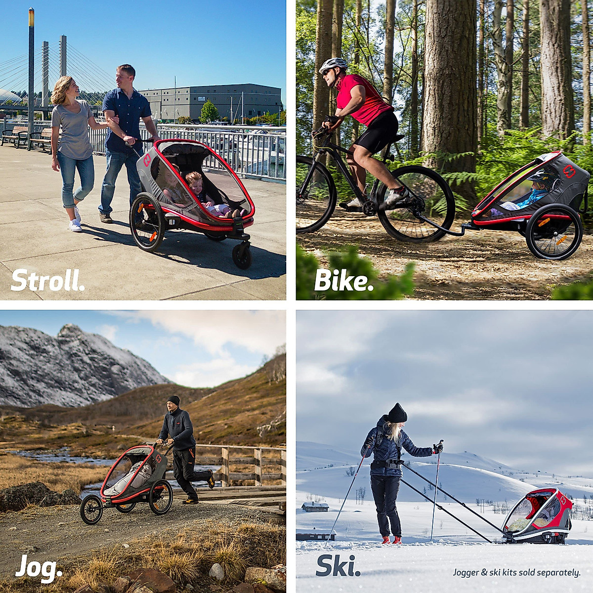 Hamax Outback One Seat Reclining Multi-Sport Child Bike Trailer + Stroller (Jogger Wheel Sold Separately) (Grey/Black)