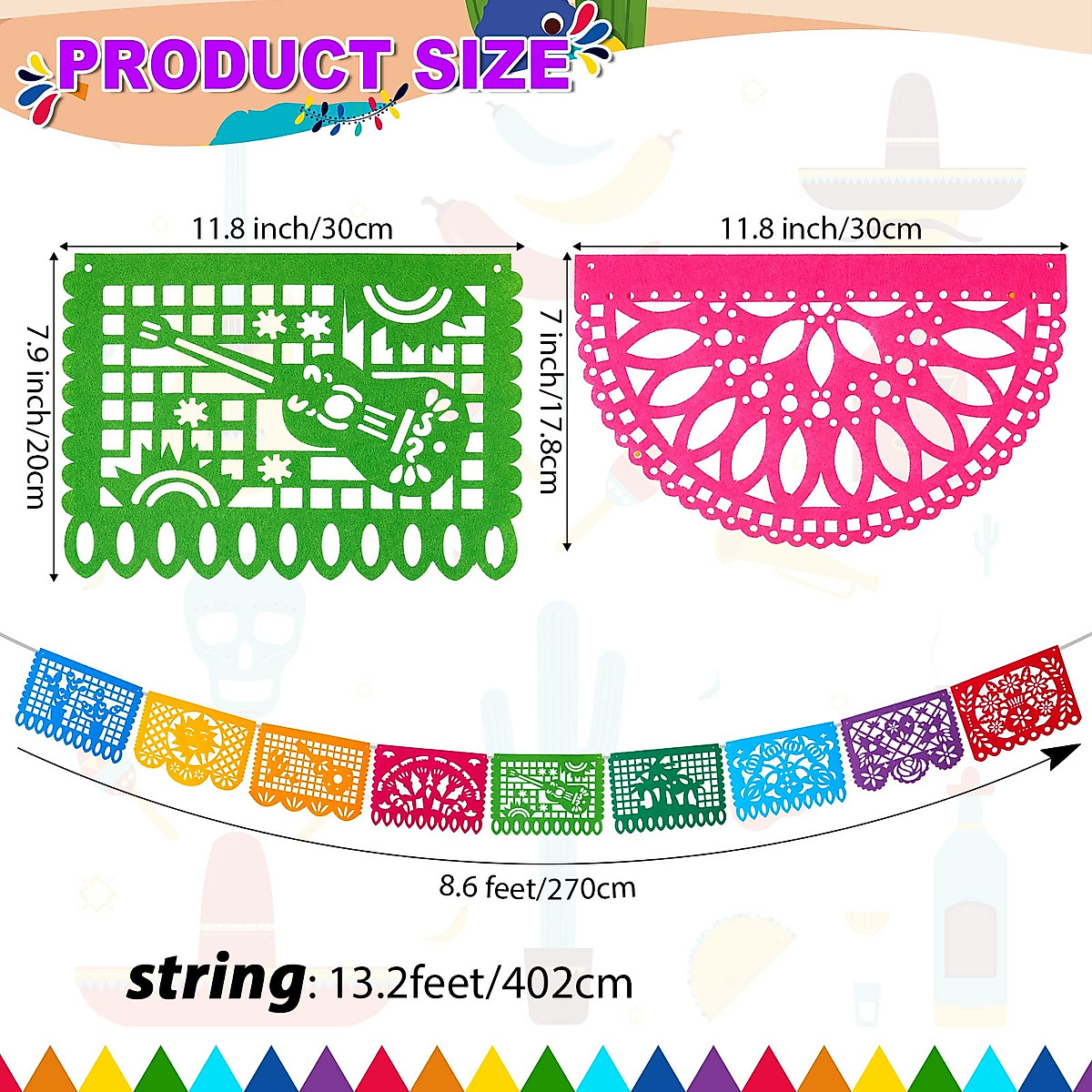 Oudain 10 Pack Fiesta Party Decoration Mexican Party Banners 164 Ft Felt Cinco de Mayo Papel Picado Banner for Mexican Theme Day of The Dead Dia De Los Muertos Party Supplies