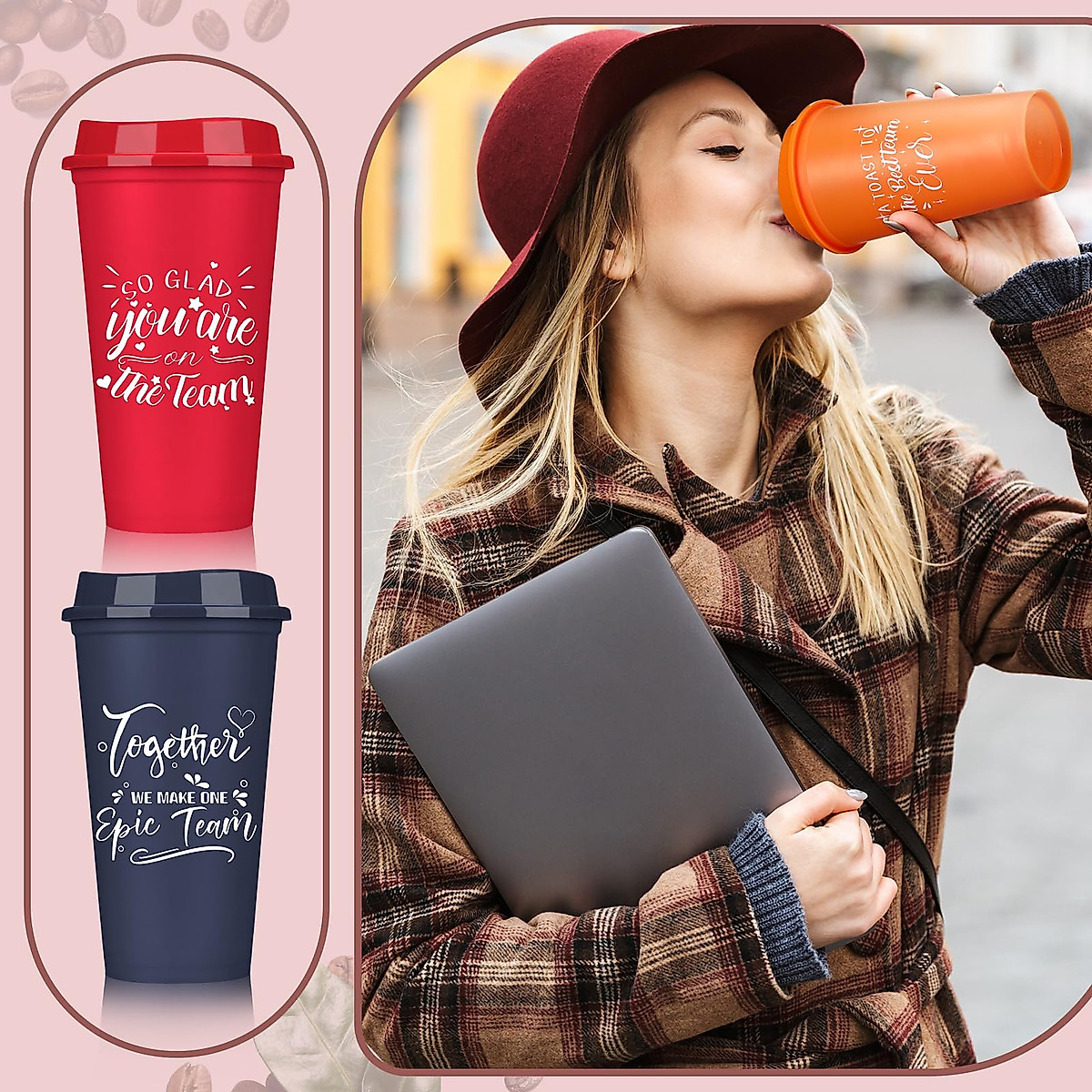 Pickmesh 15 Pcs Employee Appreciation Gift Thank You Gift for Team 16oz Plastic Coffee Cup with Lid Inspirational Tumbler Travel Mug for Coworker Staff Teacher Christmas (Colorful)