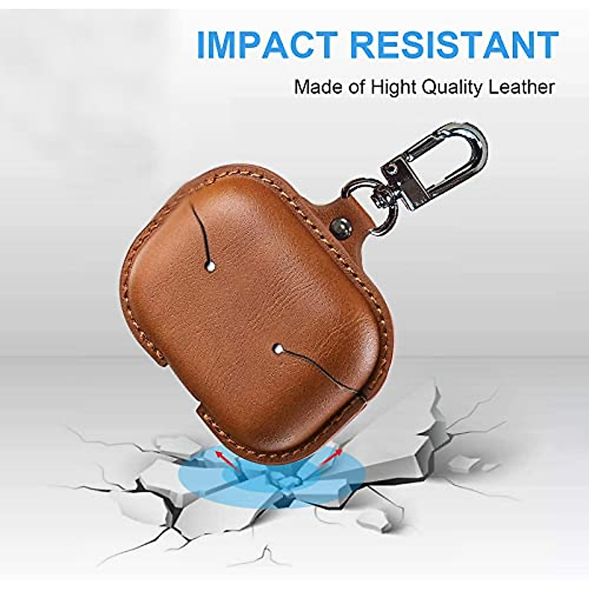 Compatible with Beats Studio Buds Leather Case with Strap, Lamshaw Leather Portable Protective Shockproof Cover Compatible with Beats Studio Buds 2021 (Brown)