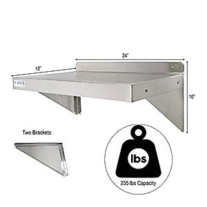 GSW Stainless Steel Commercial Wall Mount Shelf Industrial Appliance Equipment (Restaurant, Bar, Home, Kitchen, Laundry, Garage and Utility Room) NSF Approved (12”D x 24”W)