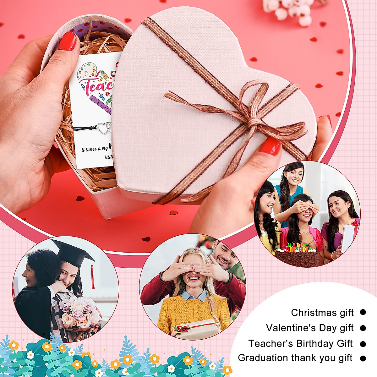 16 Pieces Teacher Bracelets Bulk Teacher Blessing Card Bracelet Teacher Appreciation Gift Blessing Bangle Greeting Adjustable Bracelet for Graduation Gift (Exquisite Style)