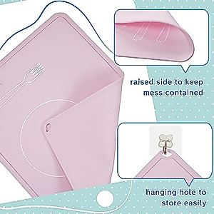 Zhehao 4 Pcs Montessori Kids Placemat, 16 x 12'' Non Slip Baby Placemat Silicone Placemats for Toddlers Baby Eating Mat Food Mats for Toddlers, Dining Table Setting Learning, Travel, Kitchen, 4 Colors