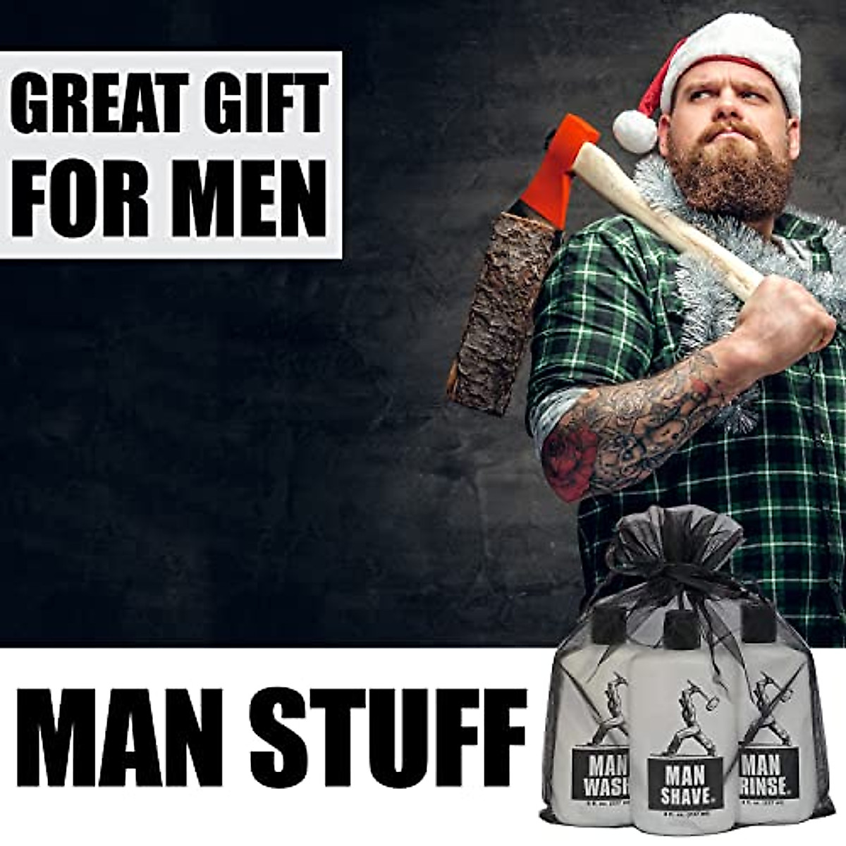 Man Stuff Beard Care Kit for Men | All Natural, Lightly Scented Shave Cream, Body & Beard Wash, and Beard Conditioner for Men | Paraben Free and Made in the USA | Vegan Beard Products for Men