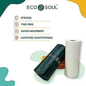 ECO SOUL 100% Bamboo Kitchen Paper Towel Set of 6 Rolls | 900 sheets, 150 sheets per roll | 2 Ply Ultra Absorbent, Eco-friendly, Sustainable, Soft Paper Towel, Food Safe