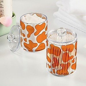 Sletend 2 Pack Plastic Qtips Holder Cow Print Orange Bathroom Organizer Canisters for Cotton Balls/Swabs/Pads/Floss,Plastic Apothecary Jars for Vanity