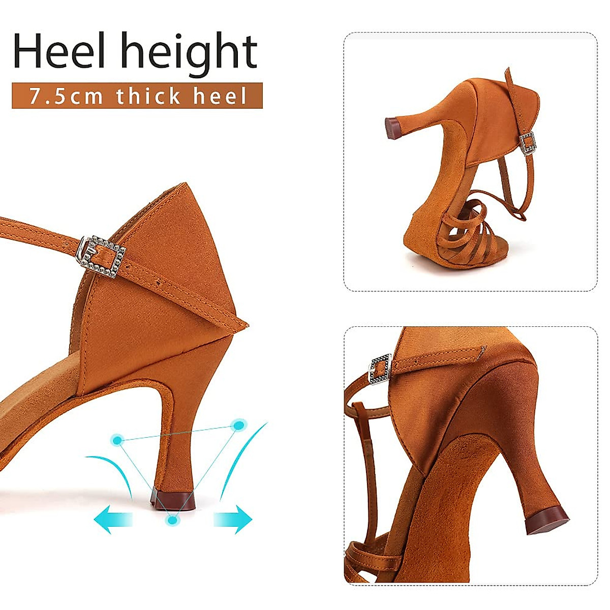 JUODVMP Women Latin Dance Shoes Brown Satin Ballroom Performance Salsa Tango Practice Dance Shoes 3inch High Heel Model WX217,8 US