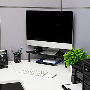 Mind Reader Triangle Monitor Stand, 40lb(18kg) Capacity, Adjustable Height, Ventilated, Metal, 19.5"L x 14.5"W x 5.5"H, Black